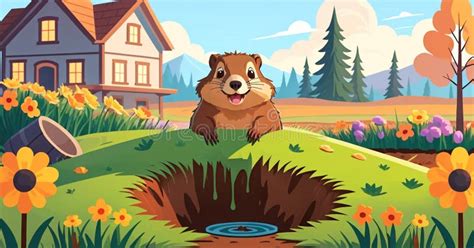 Happy Groundhog Day Ð Cheerful Brown Gopher Emerging From Its Burrow