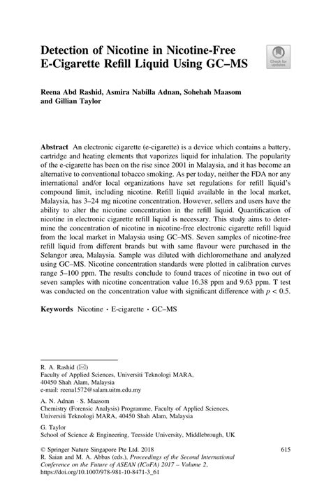 Pdf Detection Of Nicotine In Nicotine Free E Cigarette Refill Liquid