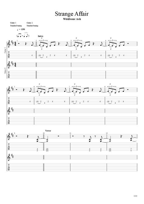 Strange Affair Lead Guitars Sheet Music Tab Wishbone Ash