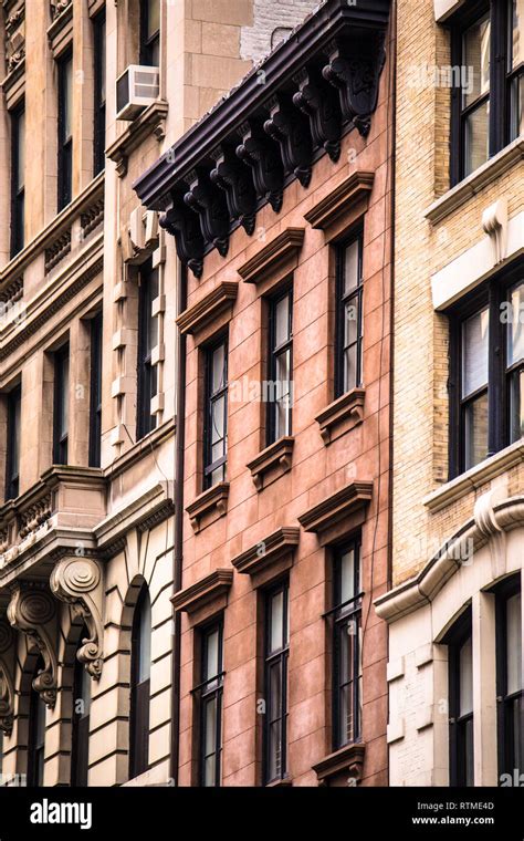 Row Of Old New York City Apartment Building Facades Including