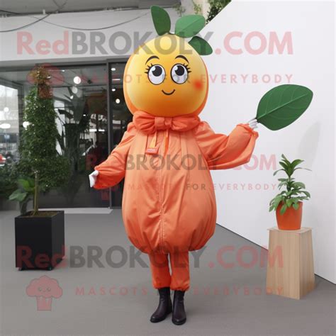Orange Plum Mascot Costume Character Dressed With A Blouse And Gloves Mascot Costumes