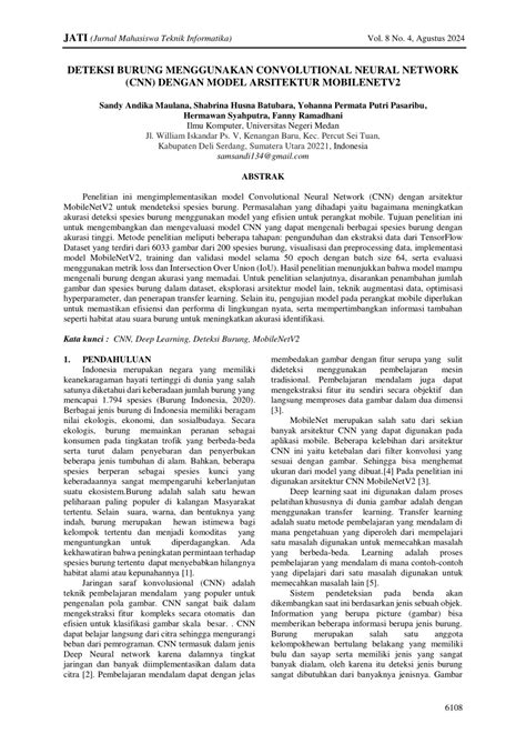 Pdf Deteksi Burung Menggunakan Convolutional Neural Network Cnn Dengan Model Arsitektur