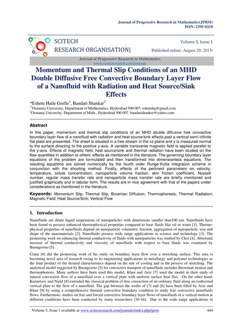 Pdf Research Organisation Momentum And Thermal Slip Conditions Of An Mhd Double Diffusive