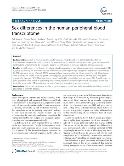 PDF Sex Differences In The Human Peripheral Blood Transcriptome