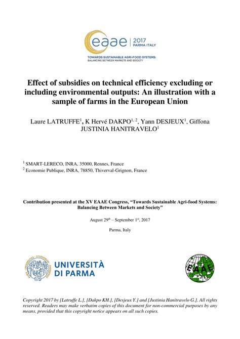 Pdf Effect Of Subsidies On Technical Efficiency Excluding Or Including Environmental Outputs