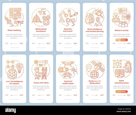 Robotics Courses Onboarding Mobile App Page Screen Vector Template Set Modeling Development Of