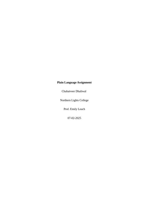 Plain Language Assignment Pdf
