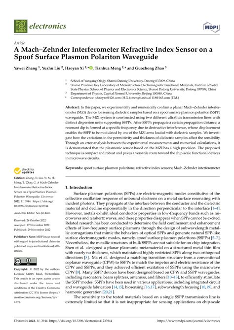Pdf A Mach Zehnder Interferometer Refractive Index Sensor On A Spoof Surface Plasmon Polariton