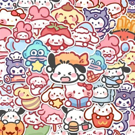 Sanrio 100 Pieces Sanrio Kuromi Cartoon Stickers Cute Drawing Stickers