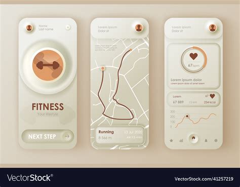 Fitness Workout Unique Neomorphic Design Kit Vector Image