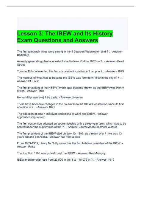 Lesson 3 The Ibew And Its History Exam Questions And Answers Ibew And Its History Stuvia Us