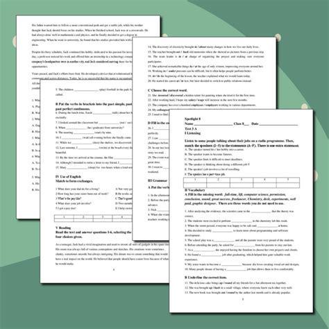 Контрольная работа по английскому языку для 8 класса по модулю 3 Spotlight 8 Module 3