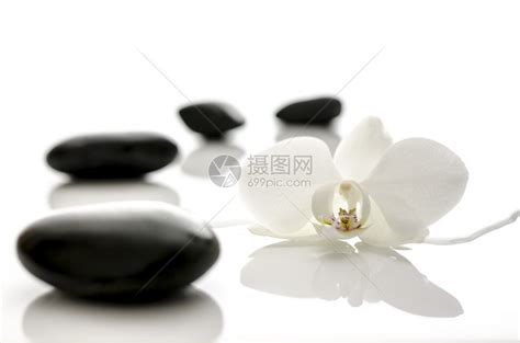 水溢出兰花和黑色禅石的水疗概念高清图片下载 正版图片503066348 摄图网