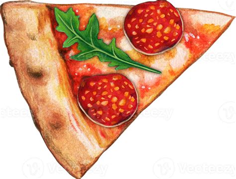 Watercolor Hand Drawn Pepperoni Pizza Slice 66093973 Png