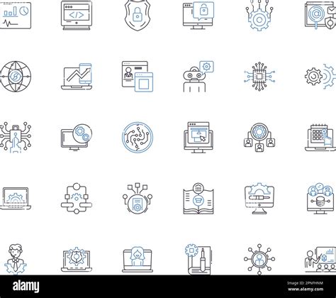 Cyber Defense Line Icons Collection Encryption Firewall Malware