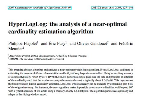 hyperloglog a simple estimation of the number of unique elements in a
