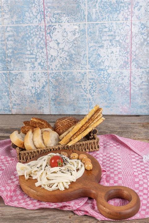 Chechil Cheese Traditional Caucasian Chechil White Cheese On Wooden