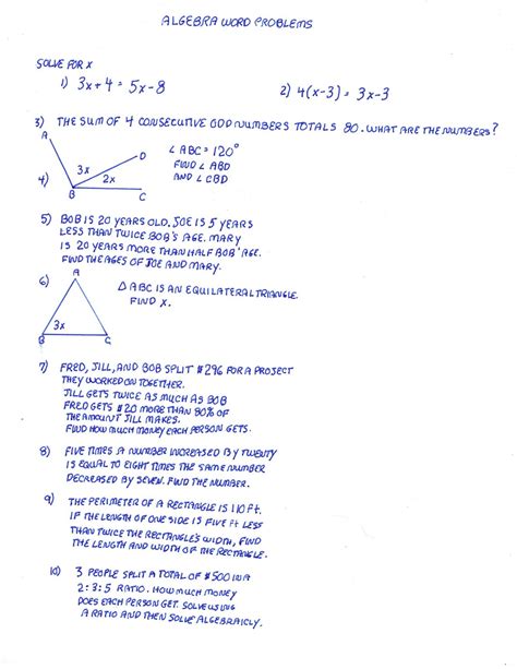 Cobb Adult Ed Math Algebra Word Problems