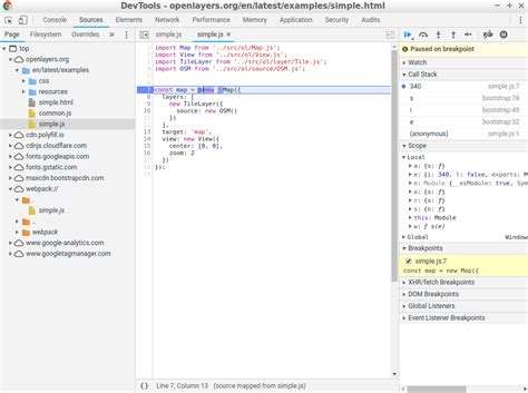 Openlayers How To Get Source Map For Examples In Chrome Stack Overflow