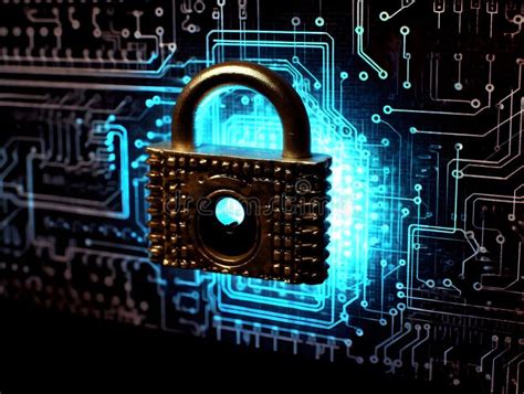 Lock In Centre Of Circuit Pattern Concept Of Data Security Cybersecurity Encryption Etc