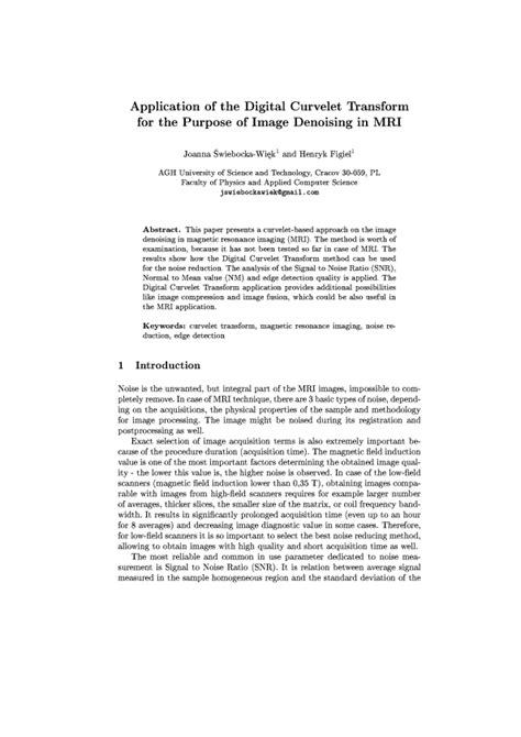 Pdf Application Of The Digital Curvelet Transformfor The Purpose Of