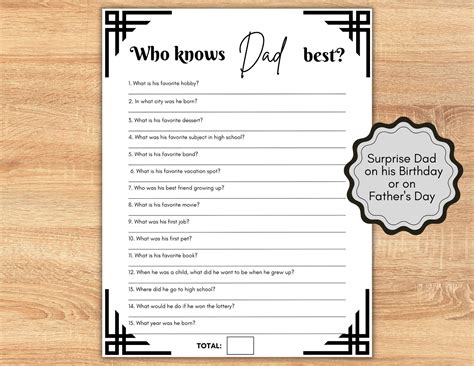 Who Knows Dad Best Fathers Day Game Step Fathers Day 50th Birthday