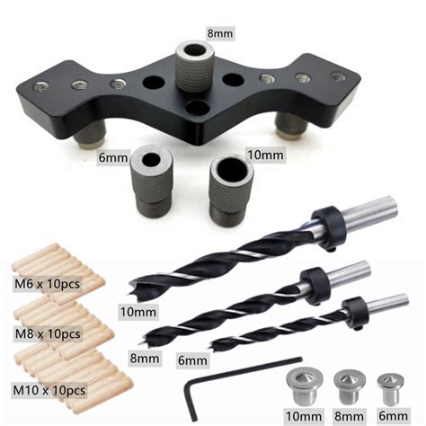 Woodworking 6 8 10mm Vertical Pocket Hole Jig Self Centering Dowel Drill Guide Pin Fixture