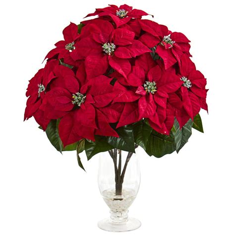 Poinsettia Artificial Arrangement In Glass Vase Nearly Natural