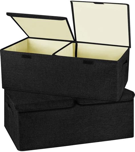 Hltudj 2 Pack Storage Boxes With Lids And Handles Collapsible Linen Storage Bins Organizer