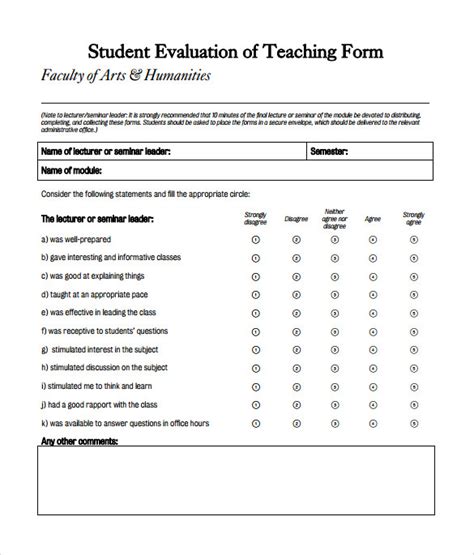Teacher Evaluation Form 9 Free Samples Examples Formats