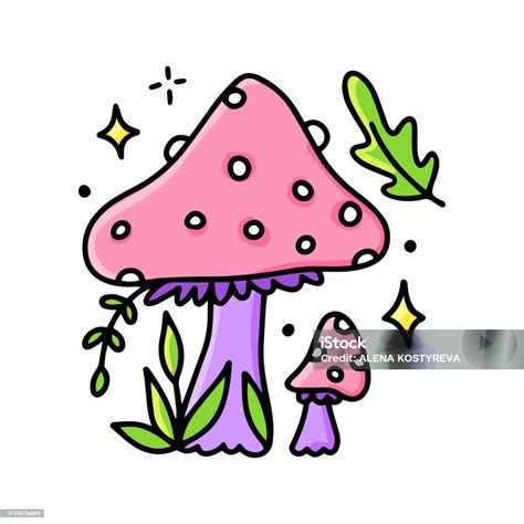 흰색 바탕에 분홍색 유독 한 버섯입니다 숲에서 Agaric을 날아라 마녀의 마법 물약의 성분 할로윈의 그래픽 요소 10월에 대한 스톡 벡터 아트 및 기타 이미지 Istock