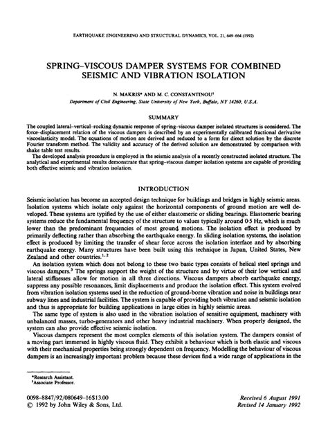 Pdf Spring‐viscous Damper Systems For Combined Seismic And Vibration Isolation