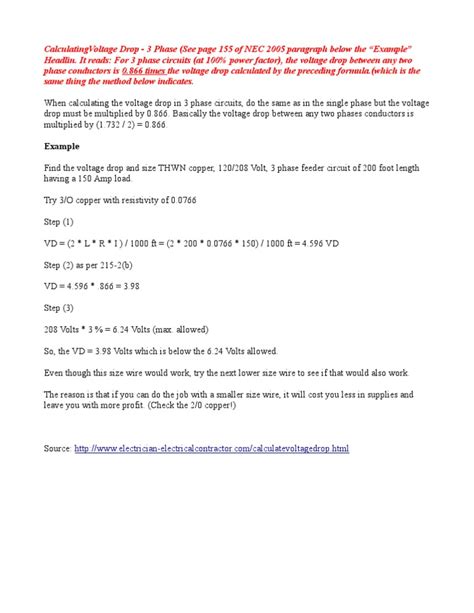3 Phase Voltage Drop Chart User Guide