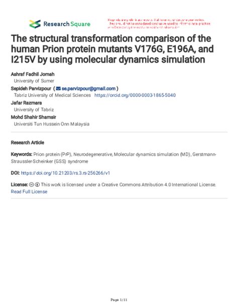 Pdf The Structural Transformation Comparison Of The Human Prion