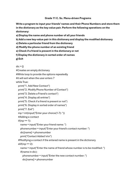 Grade 11 C Sc Menu Driven Programs Pdf Computer Programming Software Engineering