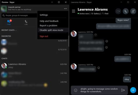 Split View Mode Is Now Available For Skype On Windows