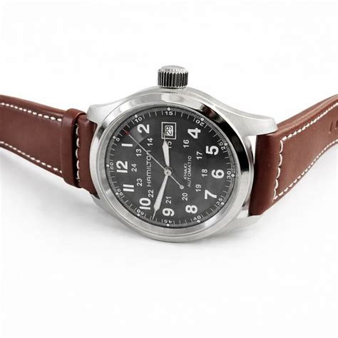 Hamilton Khaki Field Automatic Wrist Watch 42mm Black Dial Brown