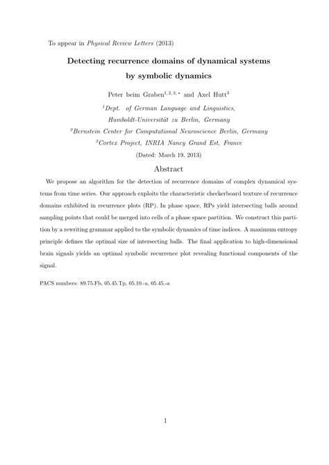 Pdf Detecting Recurrence Domains Of Dynamical Systems By Symbolic Dynamics