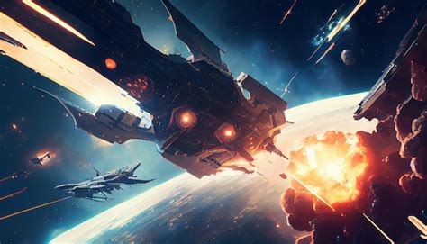 Premium Ai Image Space Battle With Spaceships Ai Generated Image