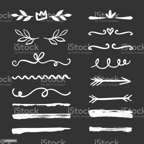 손으로 그린 테두리 대괄호 소용돌이 칸막이 세트 벡터 잉크 브러시 요소입니다 개체 그룹에 대한 스톡 벡터 아트 및 기타 이미지