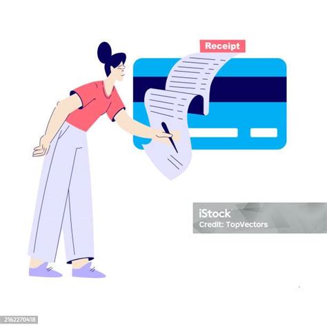 빌 지불 와 여자 캐릭터 서명 종이 문서 벡터 일러스트 레이 션 경제에 대한 스톡 벡터 아트 및 기타 이미지 경제 구매