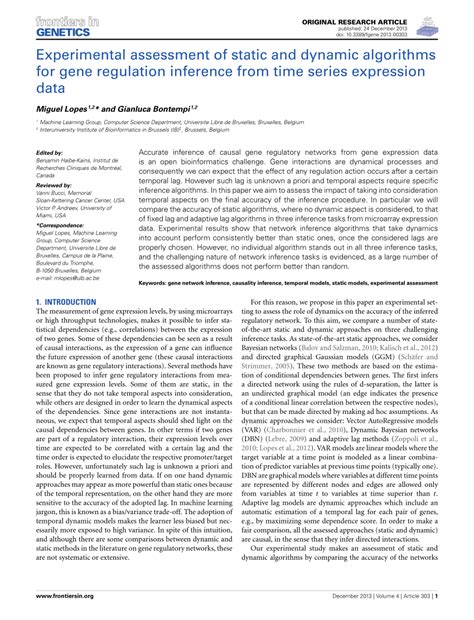 Pdf Experimental Assessment Of Static And Dynamic Algorithms For Gene