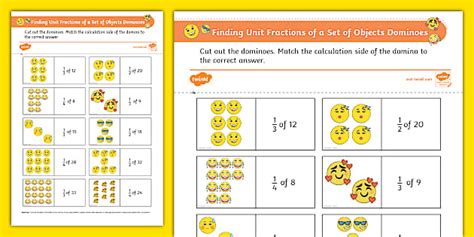 👉 Finding Unit Fractions Of A Set Of Objects Emoticon Dominoes