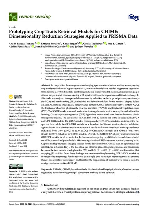 Pdf Prototyping Crop Traits Retrieval Models For Chime Dimensionality Reduction Strategies