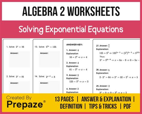 Solving Exponential Equations By Prepaze Tpt