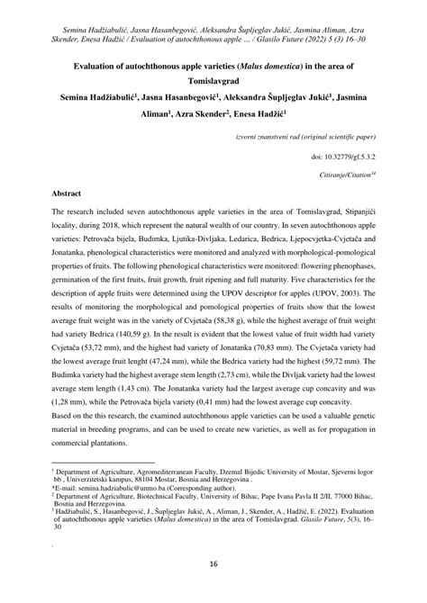 Pdf Evaluation Of Autochthonous Apple Varieties Malus Domestica In