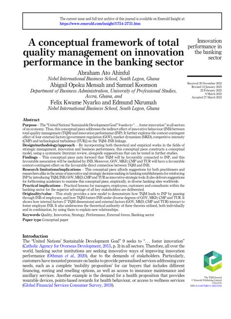 Pdf A Conceptual Framework Of Total Quality Management On Innovation Performance In The