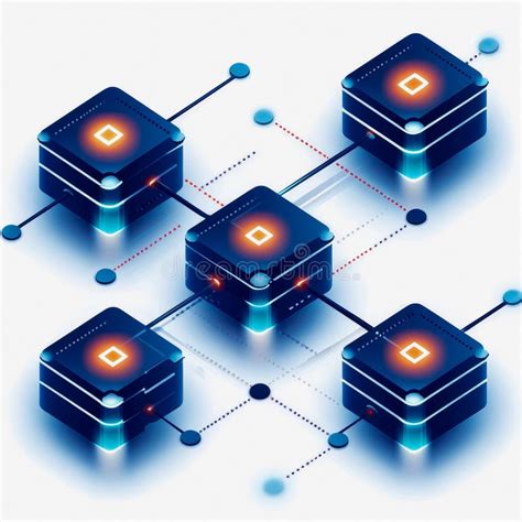 Blockchain Hashing Icon Network Diagram With Red Dot Technology Digital