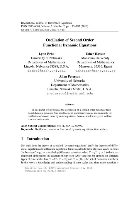 Pdf Oscillation Of Second Order Functional Dynamic Equations