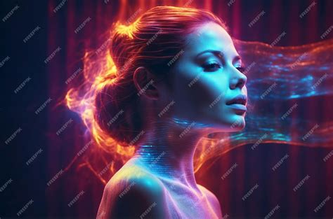 Premium Photo Woman Made Of Light Neon Hologram Spectrogram Ai Generated